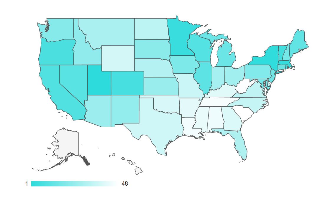 2020 Ranking of Most and Least Energy-Efficient States